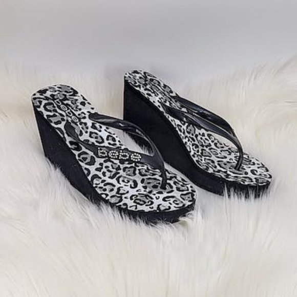bebe | Shoes | Bebe Leopard Flip Flop Wedges Size 8 | Poshmark